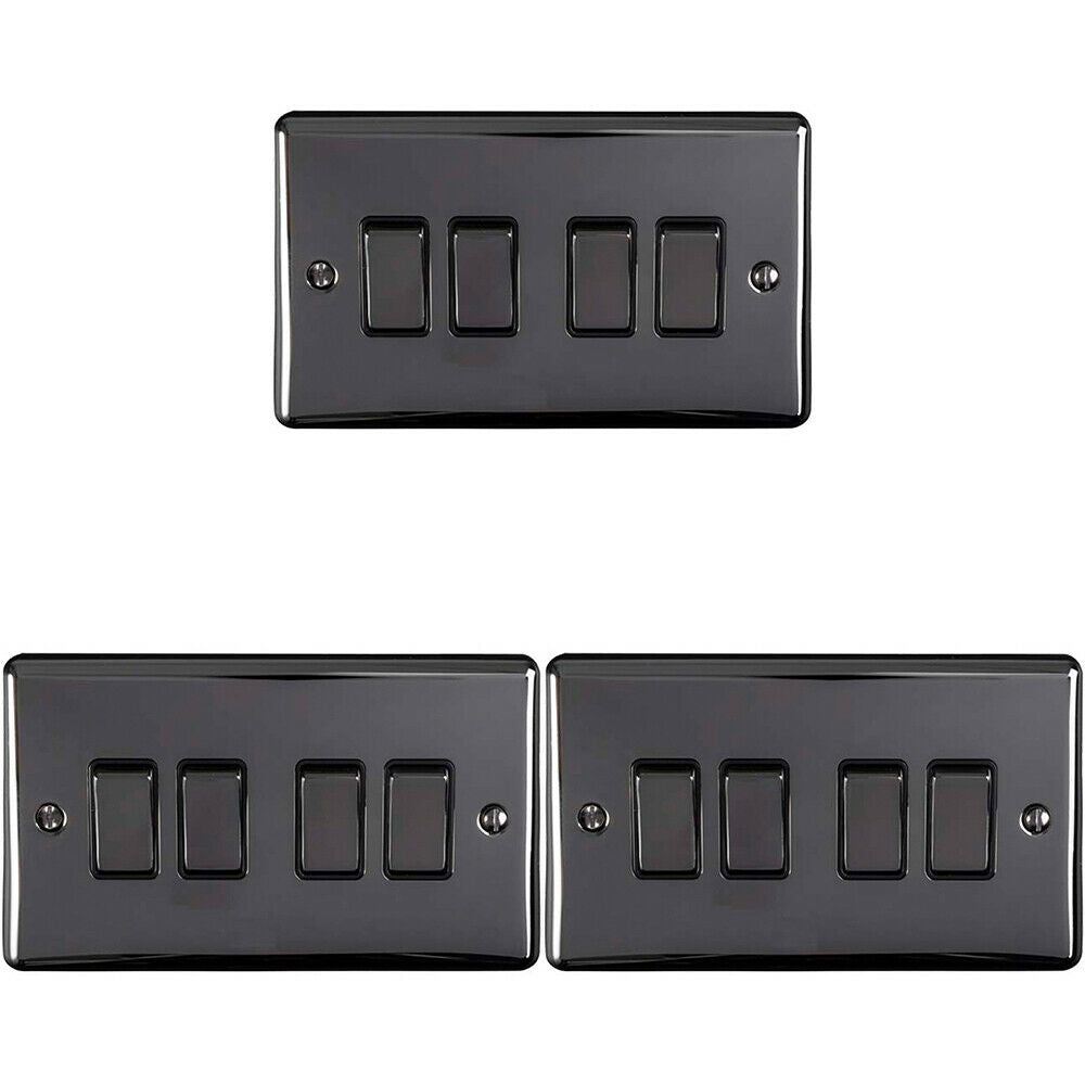 3 PACK 4 Gang Quad Light Switch BLACK NICKEL 2 Way 10A Black Trim ...