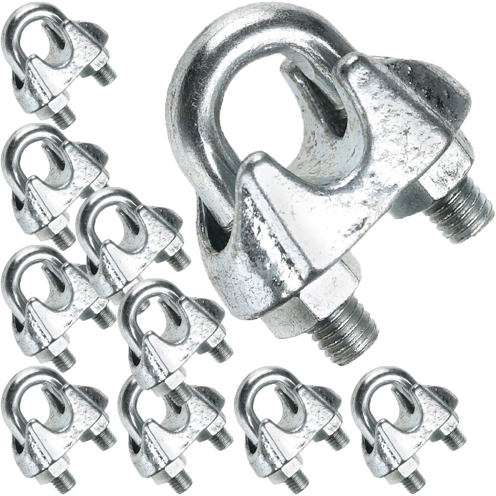10 x 6mm Galvanised Steel Grip Clamp Clips Wire Rope Lashing Cable U B ...