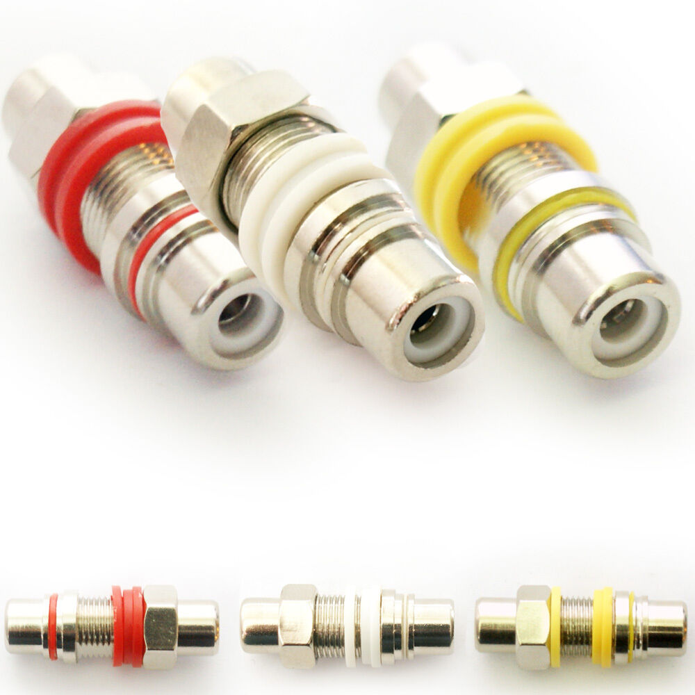 Red White Yellow RCA PHONO Socket Panel Mount Chassis Adapters Connect ...