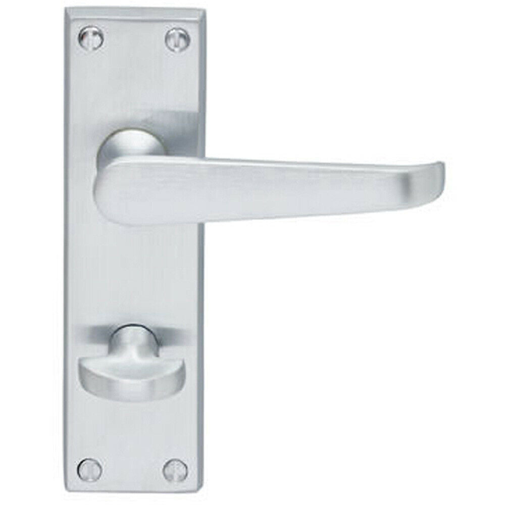 Victorian Flat Lever on Bathroom Backplate Handle 150 x 42mm Satin Chr ...