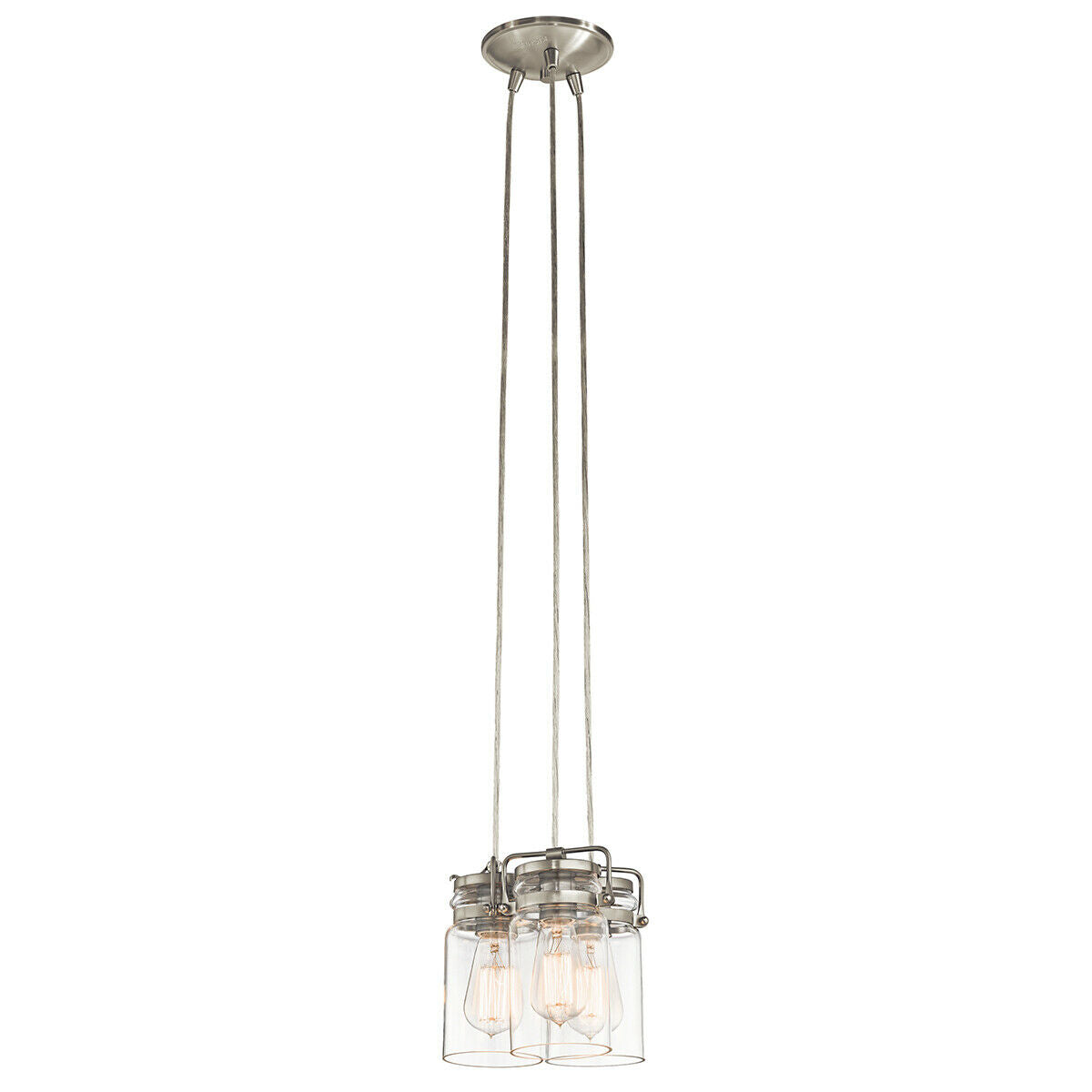 3 Bulb Ceiling Pendant Light Fitting Brushed Nickel LED E27 60W Bulb ...