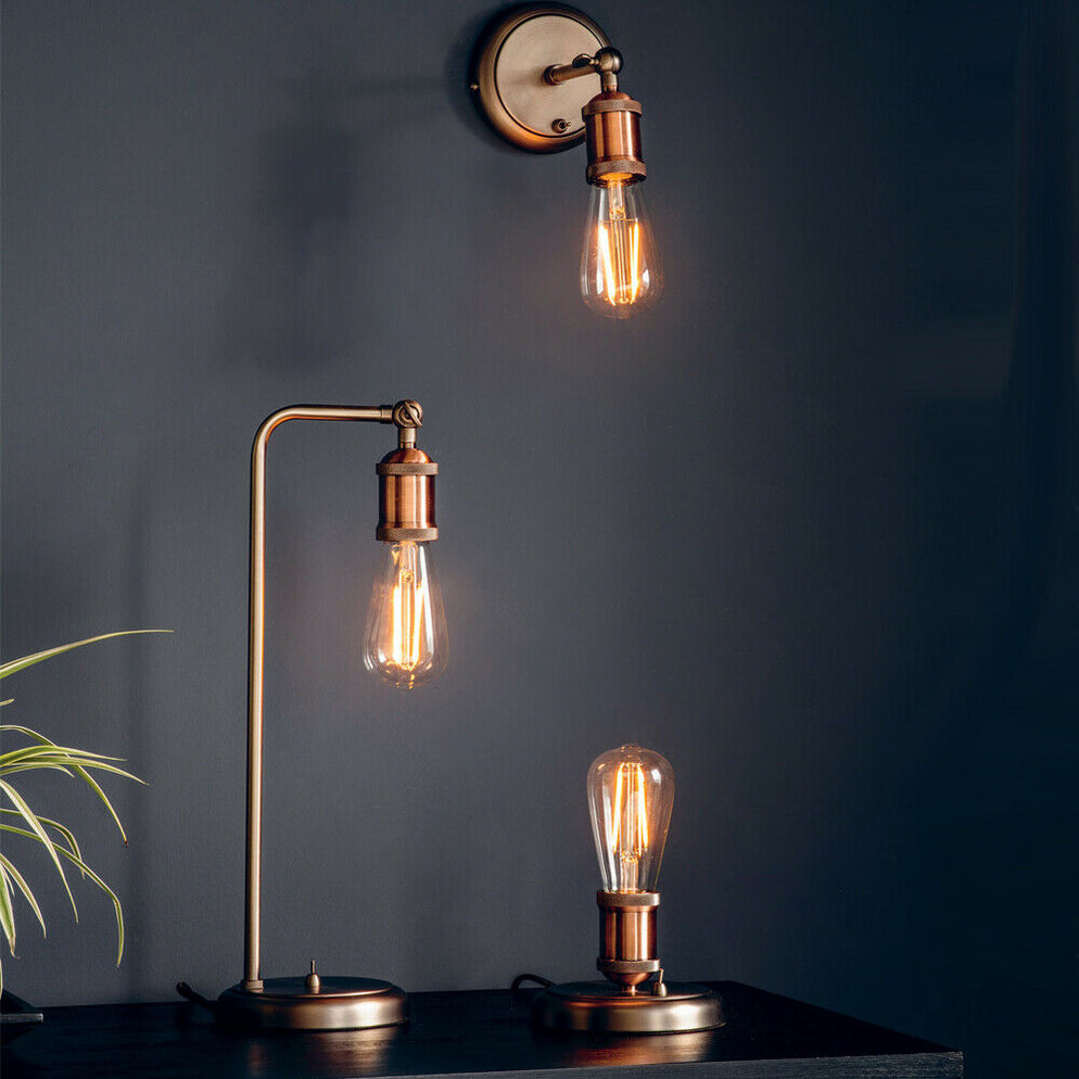 2 PACK Modern Hangman Table Lamp Aged Copper Pewter Industrial Arm Bed ...