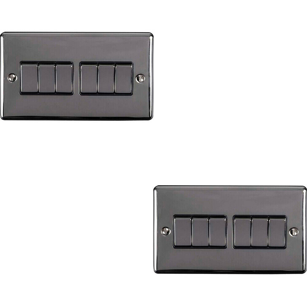 2 PACK 6 Gang Metal Multi Light Switch BLACK NICKEL 2 Way 10A Black Tr ...