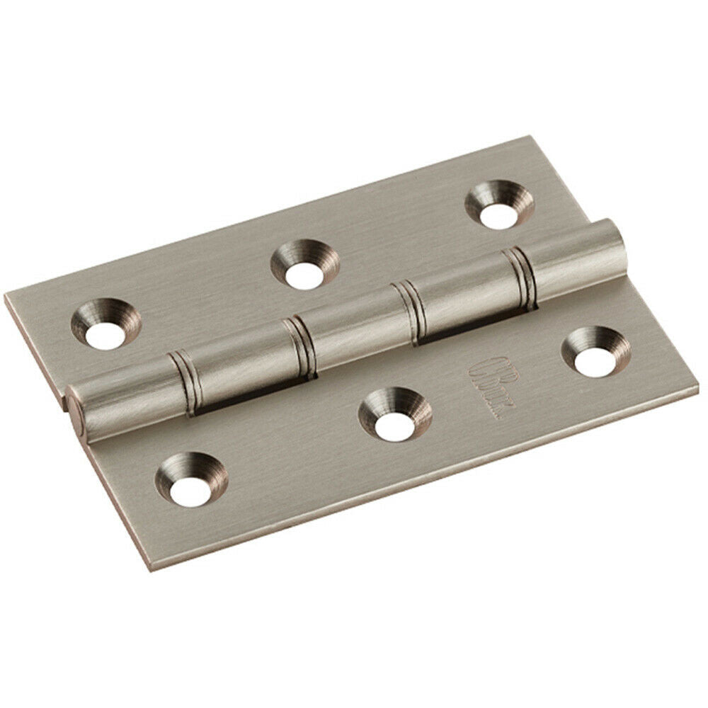 PAIR 76 x 50 x 2.5mm Brass Washered Butt Hinge Satin Nickel Internal D ...