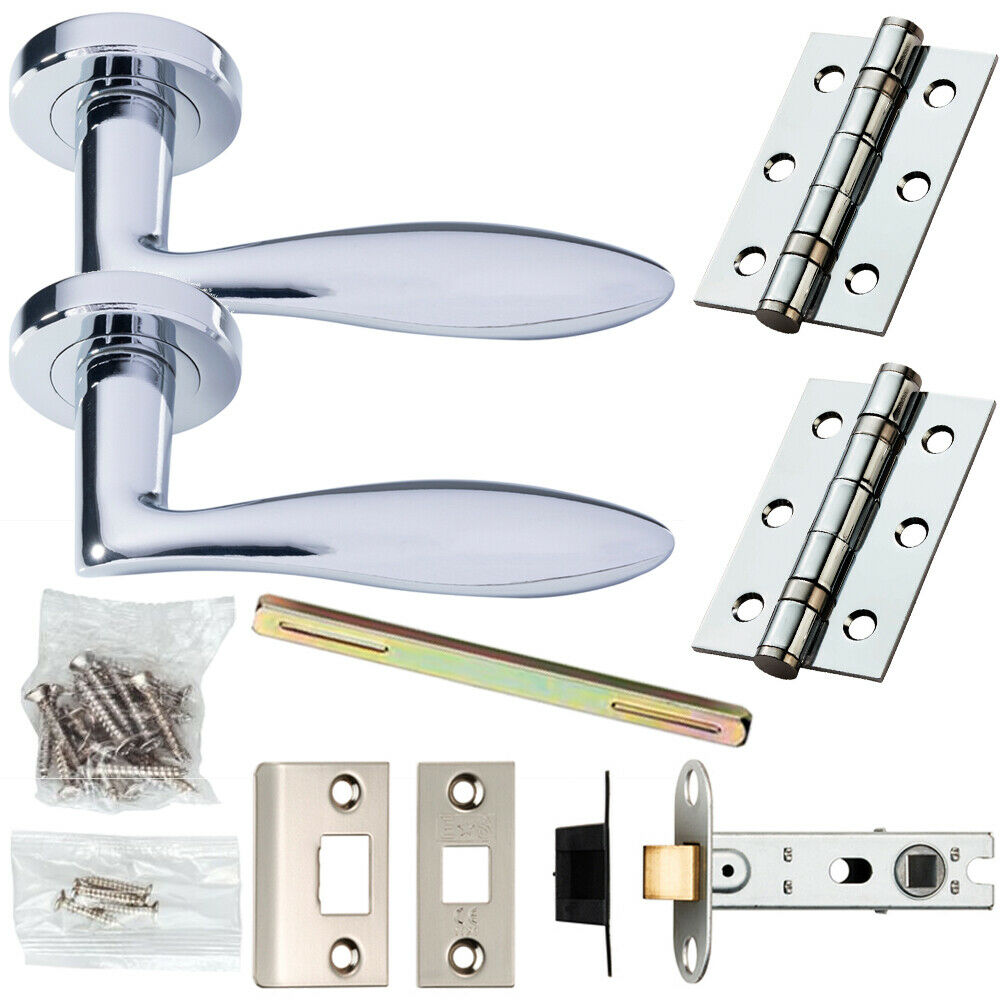 Door Handle & Latch Pack Chrome Modern Smooth Scroll on Screwless Roun ...