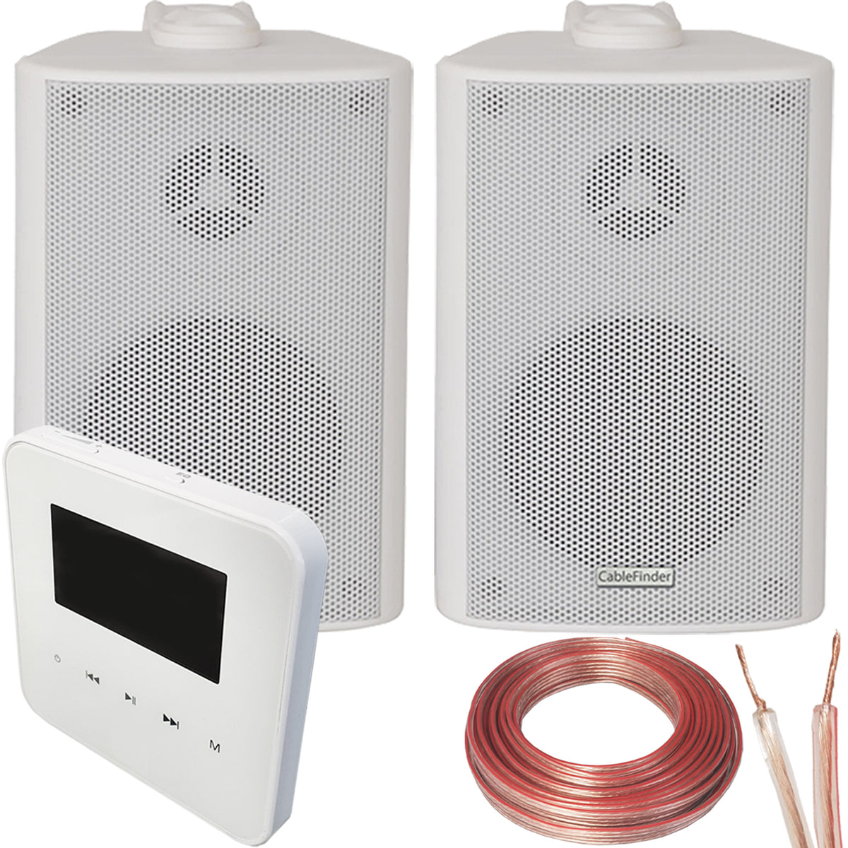 100W Bluetooth Wall Mounted Amplifier & 2x 60W White Wall Speakers Sys ...