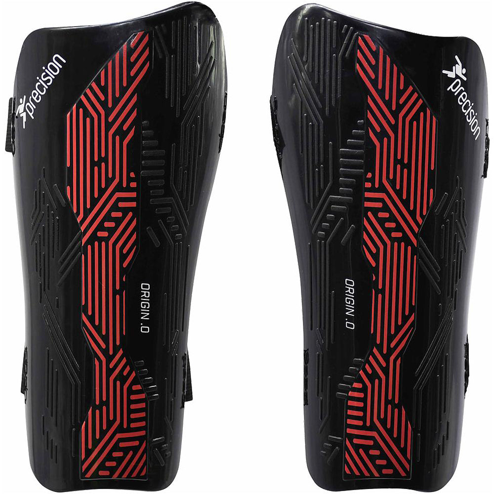 M - Football Shin Pad Guards - BLACK/RED - High Impact Wrap Around Leg — LoopsDirect