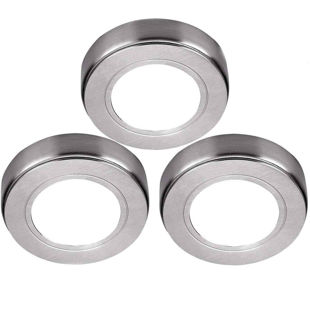 3x CHROME Round Surface or Flush Under Cabinet Kitchen Light Kit - 240 ...