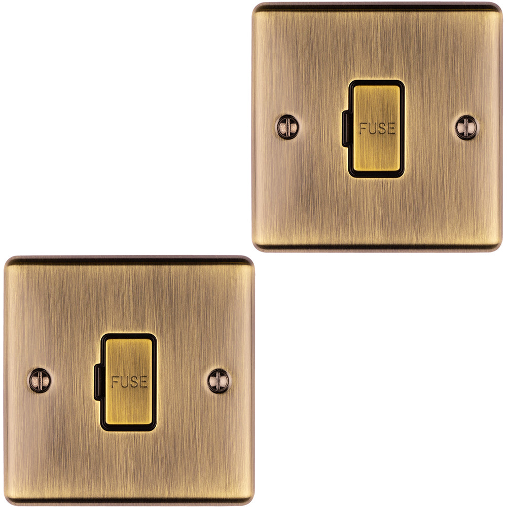 2 PACK 1 Gang 13A Unswitched Fuse Spur ANTIQUE BRASS & BLACK Mains Iso ...