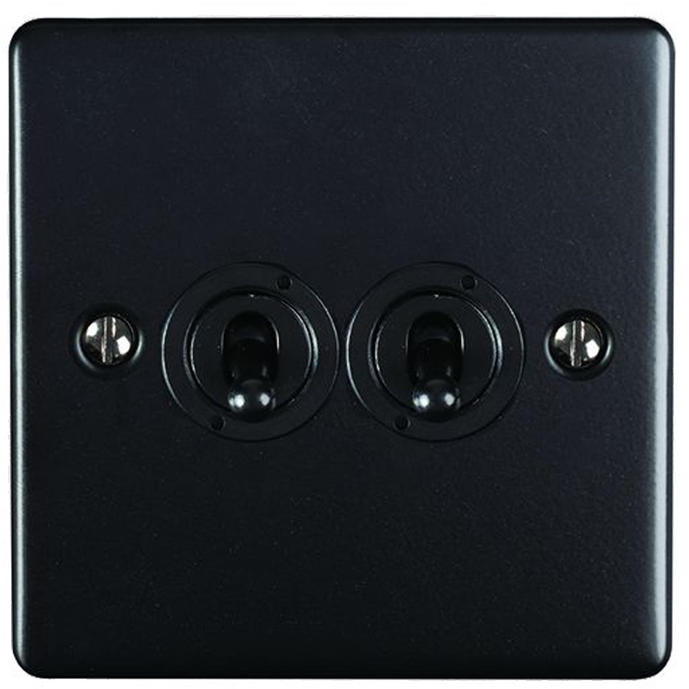 2 Gang Double Retro Toggle Light Switch MATT BLACK 10A 2 Way Lever Pla ...