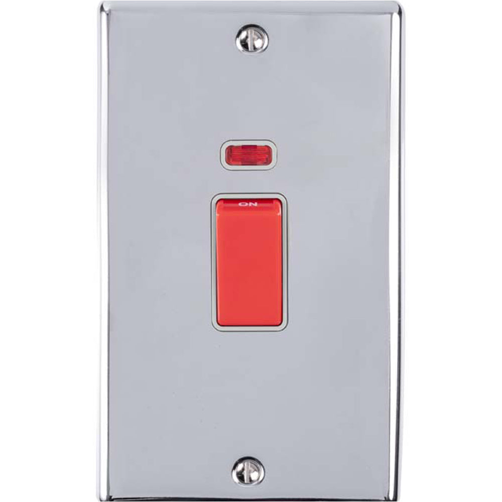 2 Gang Double 45A DP Switch & Neon - POLISHED CHROME & GREY TRIM Verti ...