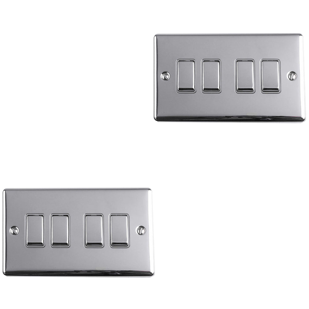 2 PACK 4 Gang Quad Metal Light Switch POLISHED CHROME 2 Way 10A GREY T ...