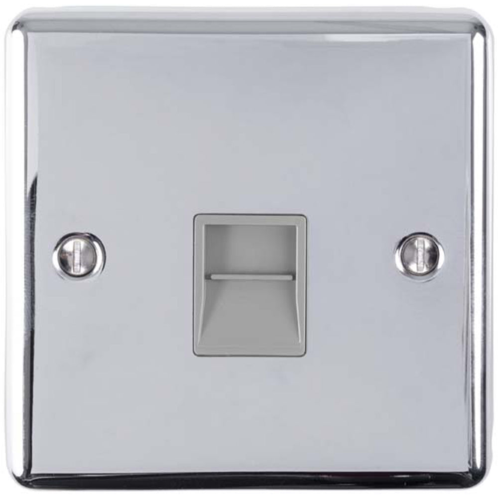 1 Gang BT Extension Telephone Wall Socket CHROME & GREY Slave Secondar ...