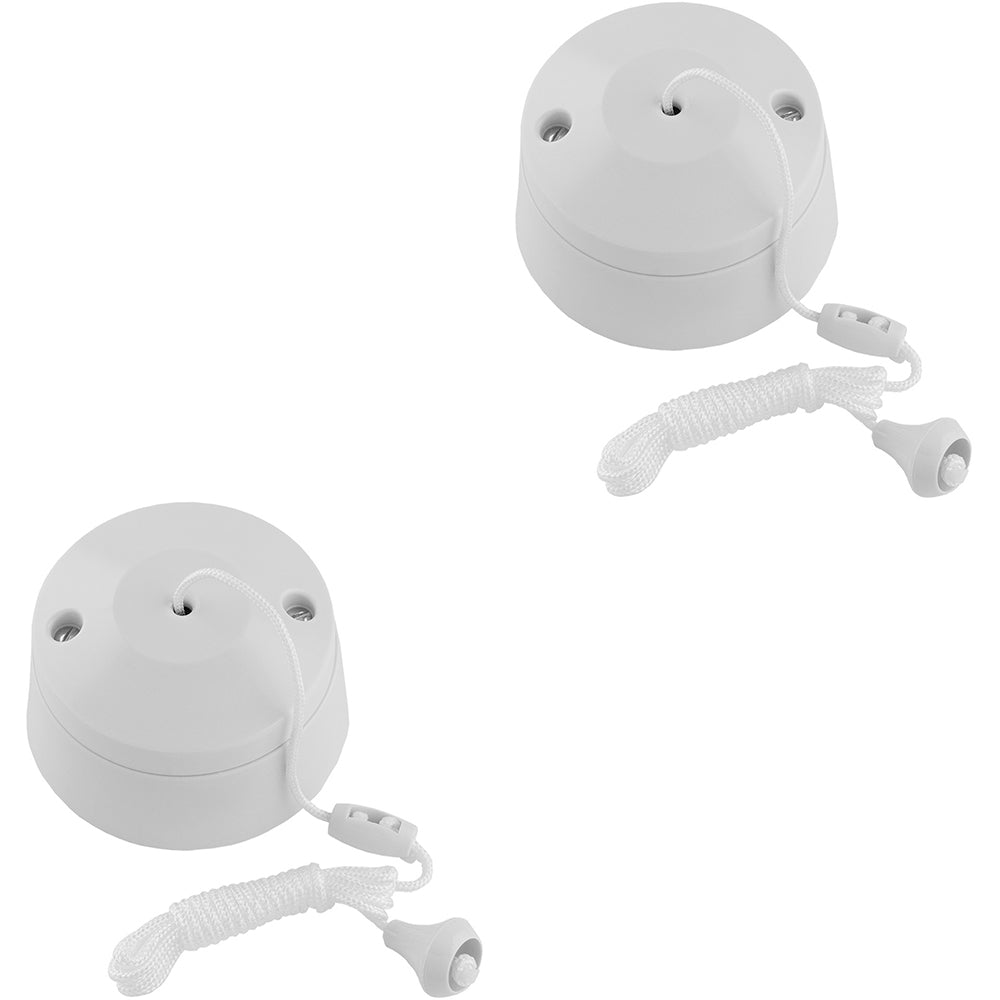 2 PACK 1m Pull Cord Ceiling Switch - 10A 230V - WHITE Bathroom Round R ...