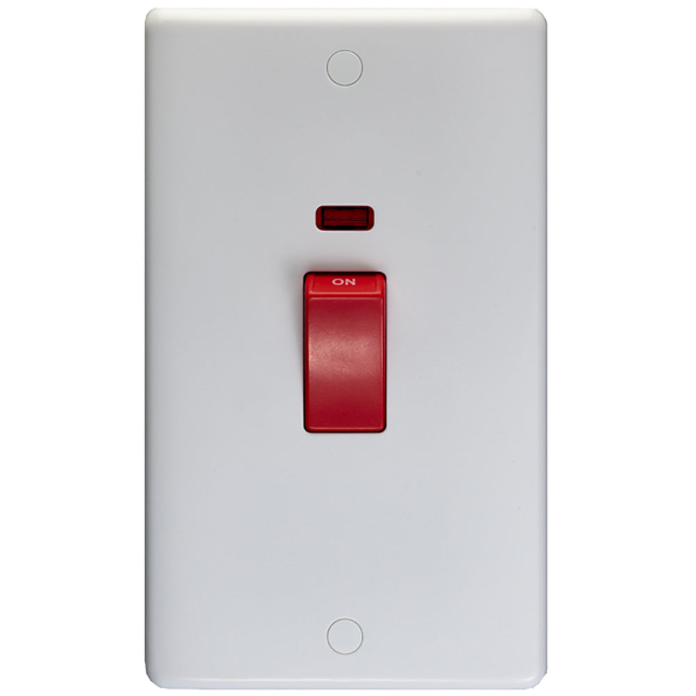 2 Gang Double Vertical 45A DP Cooker Switch & Neon WHITE PLASTIC Oven ...