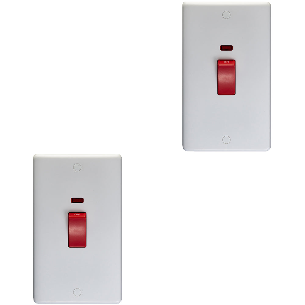 2 PACK 2 Gang Double Vertical 45A DP Cooker Switch & Neon - WHITE Oven ...