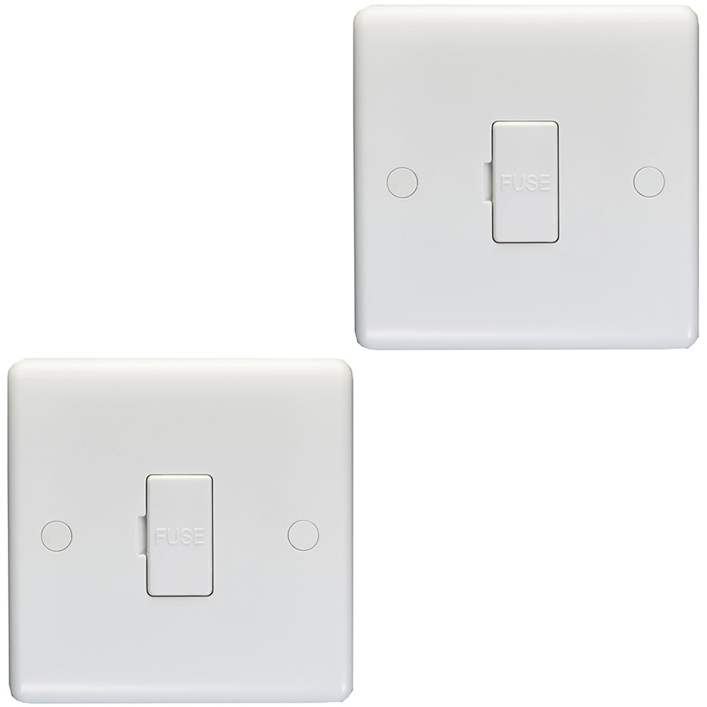 2 PACK 13A Unswitched Fuse Spur - WHITE Mains Isolation Appliance Wall ...