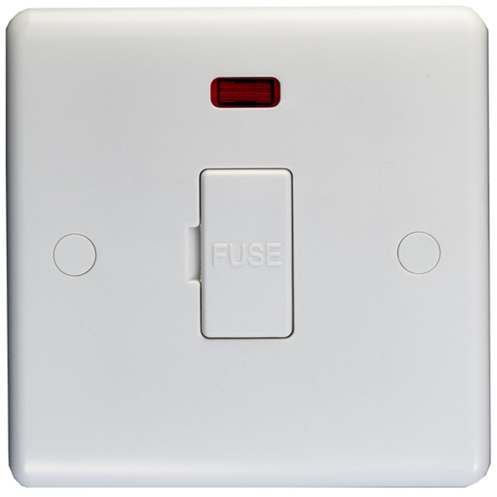 13A Unswitched Fuse Spur & Neon - WHITE PLASTIC Mains Isolation Wall P ...