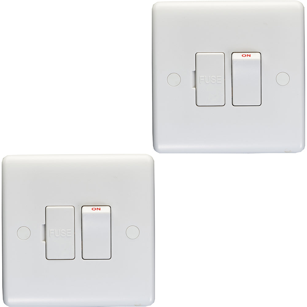 2 PACK 13A Switched Fuse Spur - WHITE Mains Isolation Appliance Wall P ...