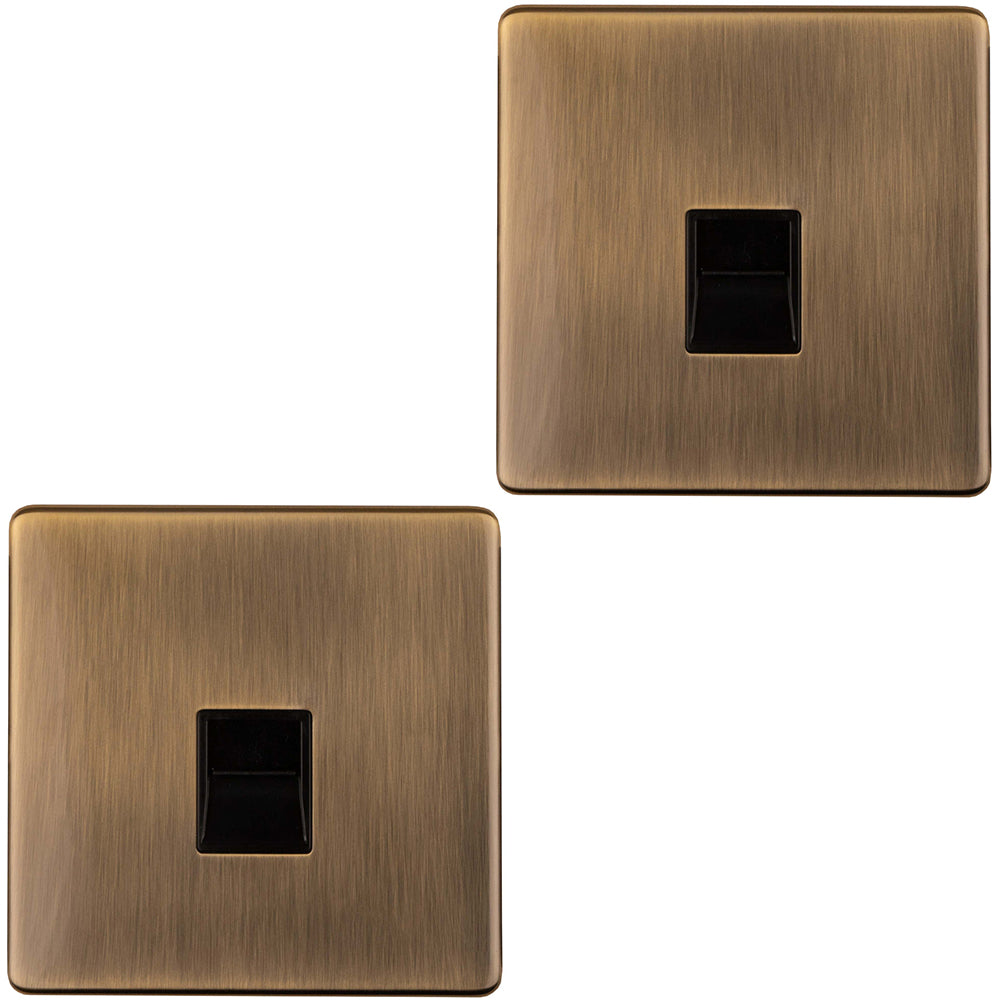 2 PACK 1 Gang Extension Telephone Socket SCREWLESS ANTIQUE BRASS Slave ...