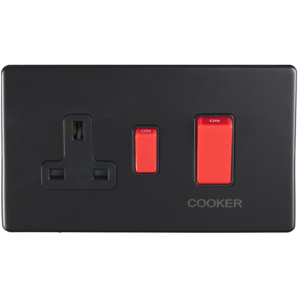 45A DP Oven Cooker Switch & Single 13A Switched Socket SCREWLESS MATT ...