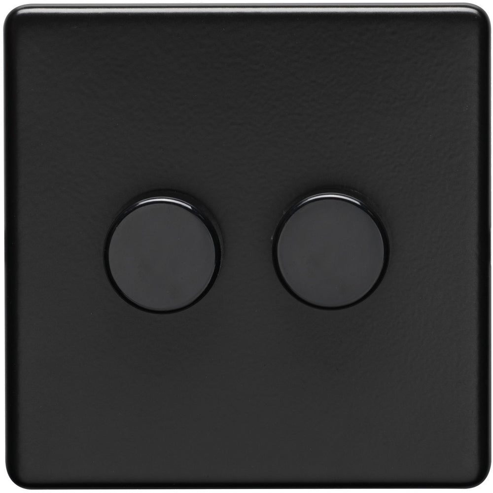 2 Gang Rotary Dimmer Switch 2 Way LED SCREWLESS MATT BLACK Light Dimmi ...