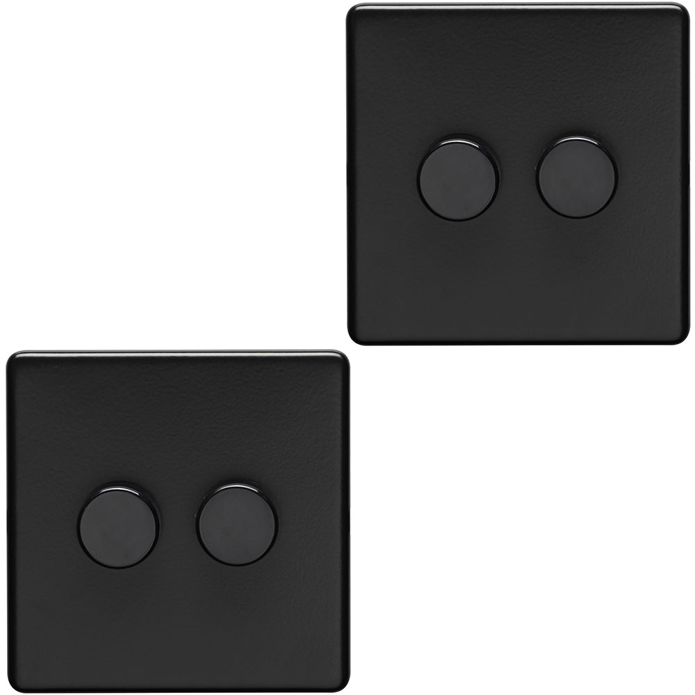 2 PACK 2 Gang Dimmer Switch 2 Way LED SCREWLESS MATT BLACK Light Dimmi ...