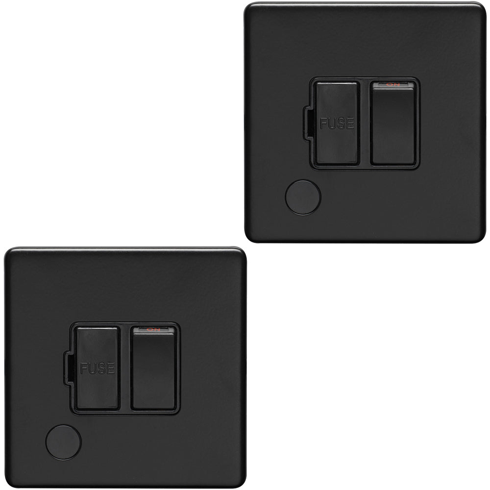 2 PACK 1 Gang 13A Switched Fuse Spur & Flex Outlet SCREWLESS MATT BLAC ...
