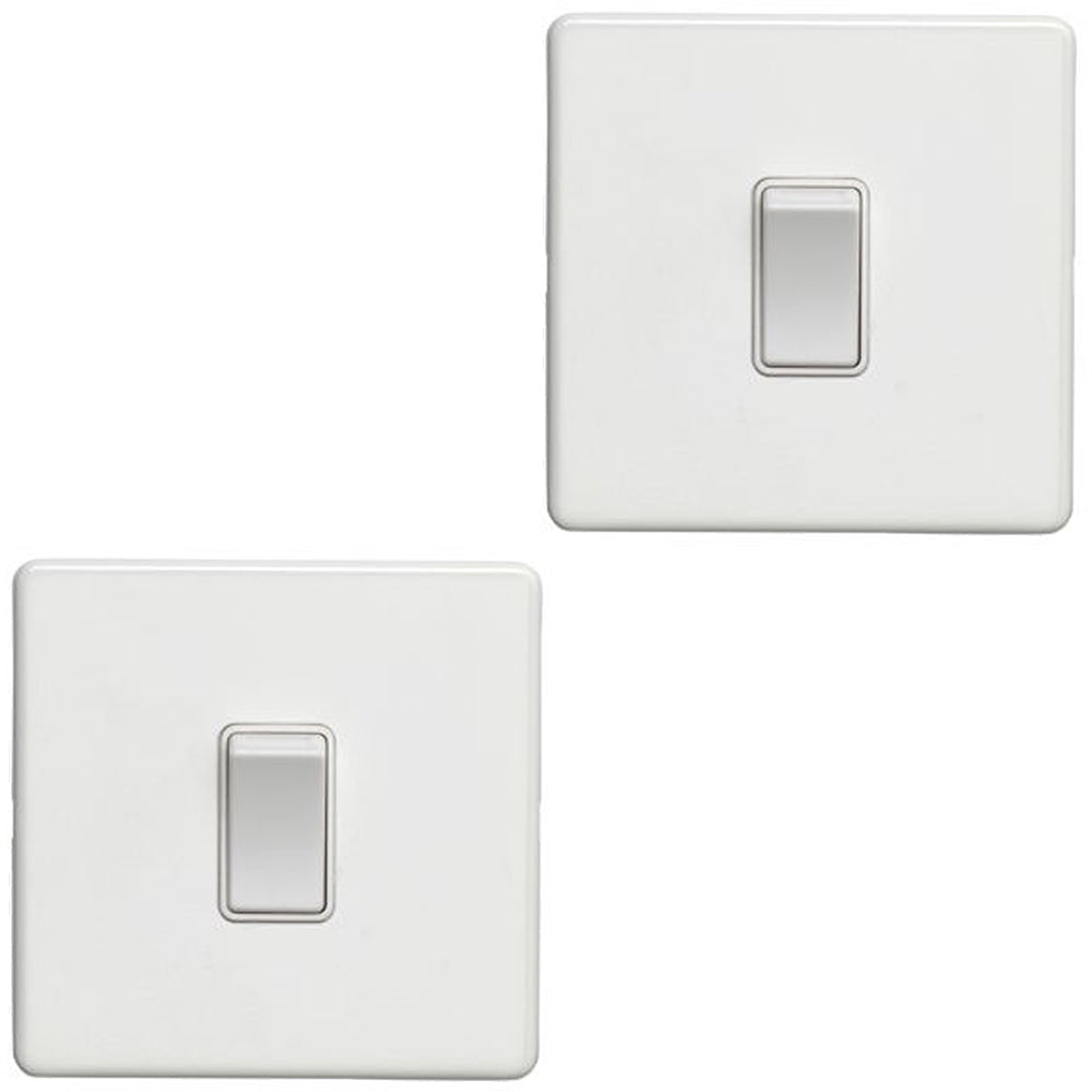 2 PACK 1 Gang 20A Single Light Switch SCREWLESS MATT WHITE 2 Way Slim ...