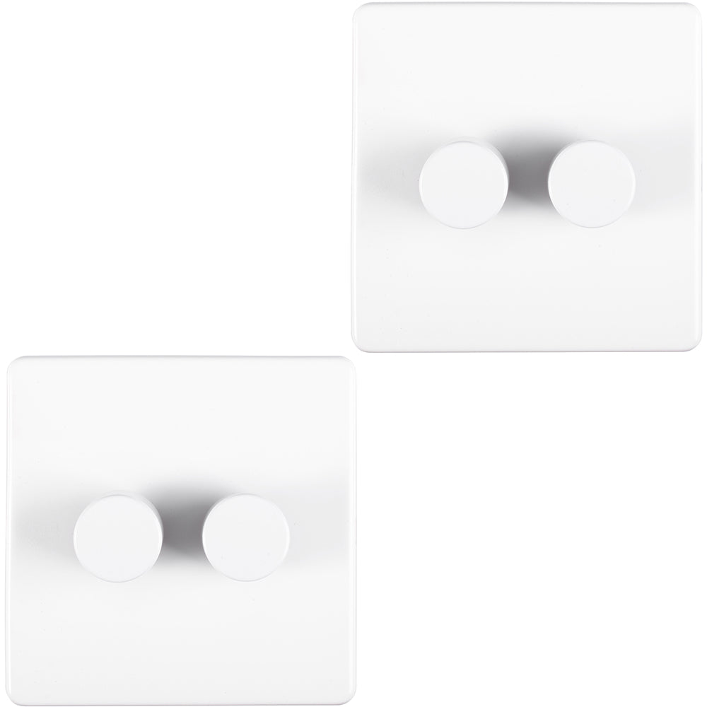 2 PACK 2 Gang Dimmer Switch 2 Way LED SCREWLESS MATT WHITE Light Dimmi ...