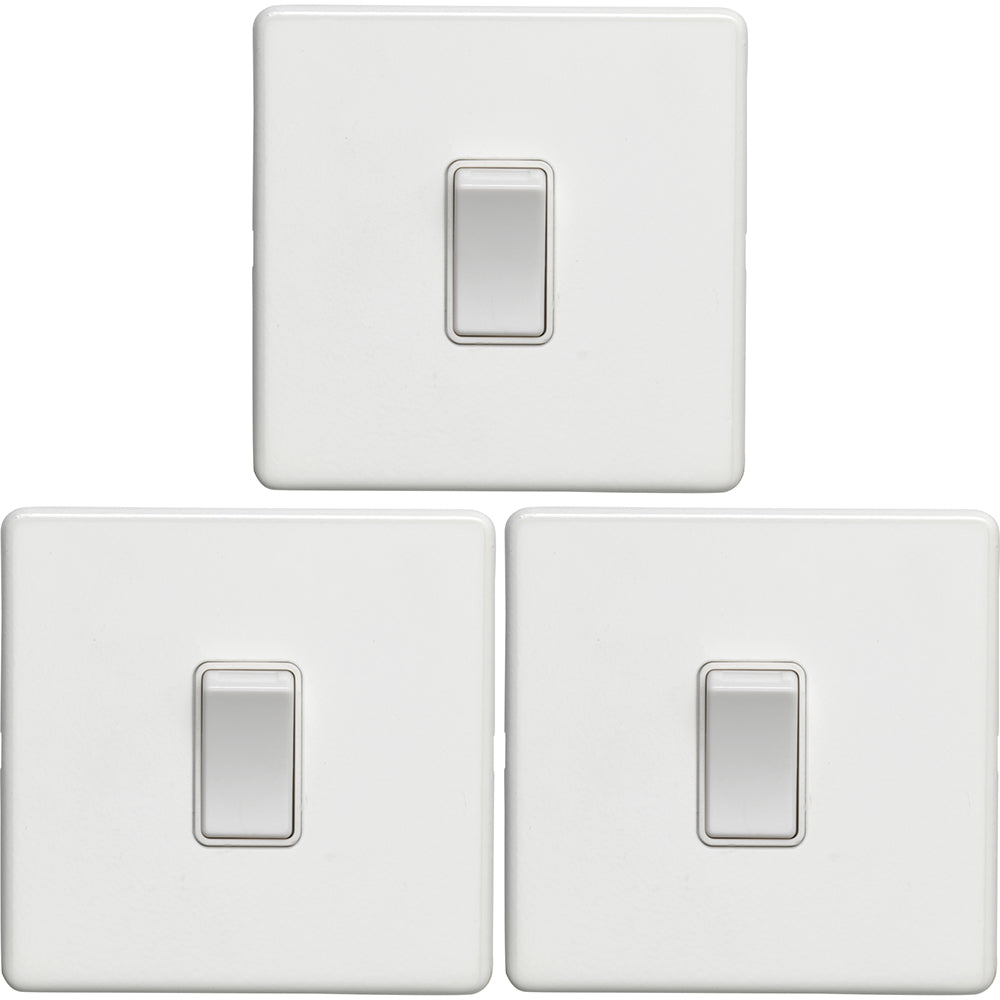 3 PACK 1 Gang Single Light Switch SCREWLESS MATT WHITE 2 Way 10A Slim ...