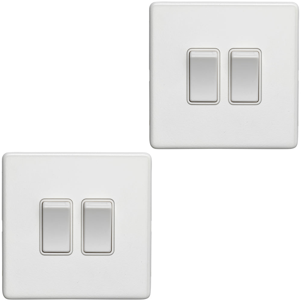 2 PACK 2 Gang Double Light Switch SCREWLESS MATT WHITE 2 Way 10A Slim ...