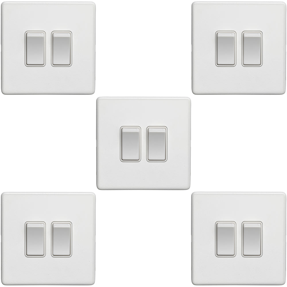 5 PACK 2 Gang Double Light Switch SCREWLESS MATT WHITE 2 Way 10A Slim ...