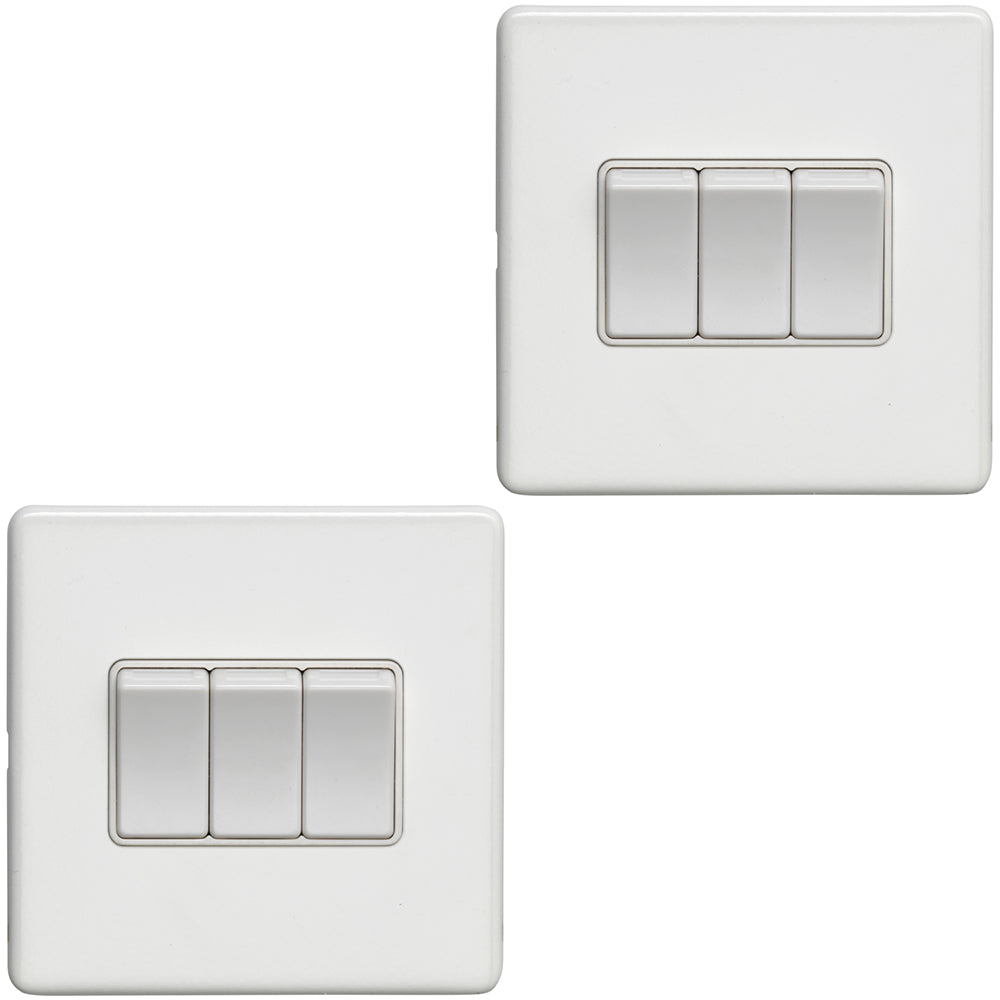 2 PACK 3 Gang Triple Light Switch SCREWLESS MATT WHITE 2 Way 10A Slim ...