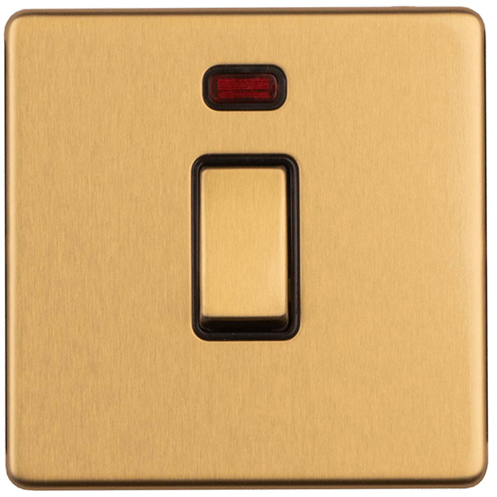1 Gang 20A Single Light Switch & Neon SCREWLESS SATIN BRASS 2 Way Rock ...