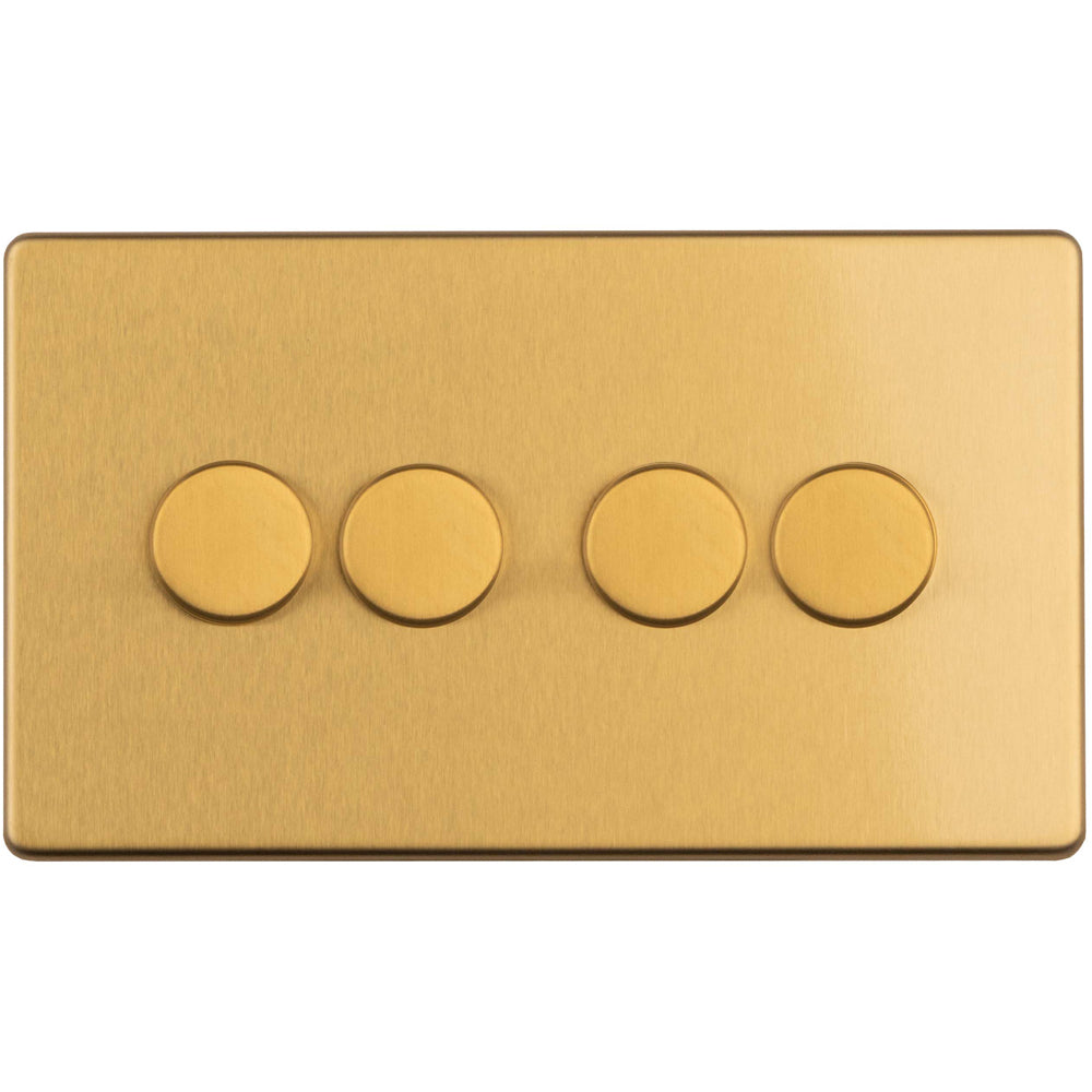 4 Gang Rotary Dimmer Switch 2 Way LED SCREWLESS SATIN BRASS Light Dimm ...