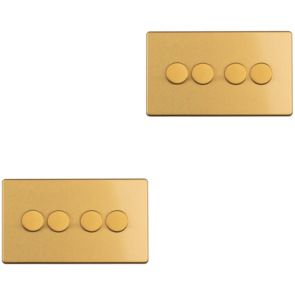 2 PACK 4 Gang Dimmer Switch 2 Way LED SCREWLESS SATIN BRASS Light Dimm ...