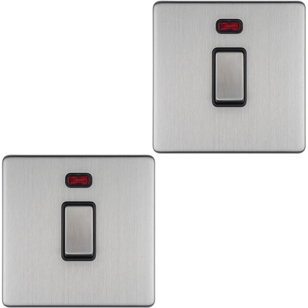 2 PACK 1 Gang 20A Single Light Switch & Neon SCREWLESS SATIN STEEL 2Wa ...