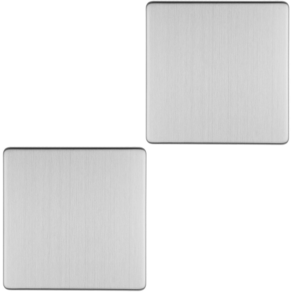 2 PACK Single SCREWLESS SATIN STEEL Blanking Plate Round Edged Wall Ho ...