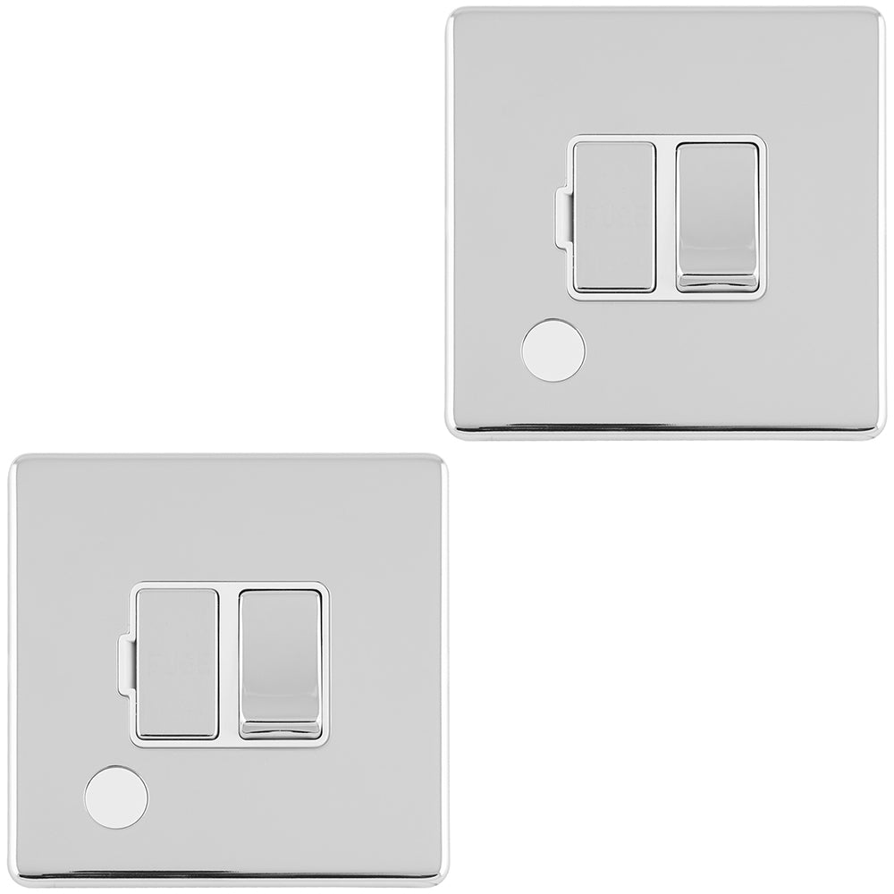 2 PACK 1 Gang 13A Switched Fuse Spur & Flex Outlet SCREWLESS POLISHED ...