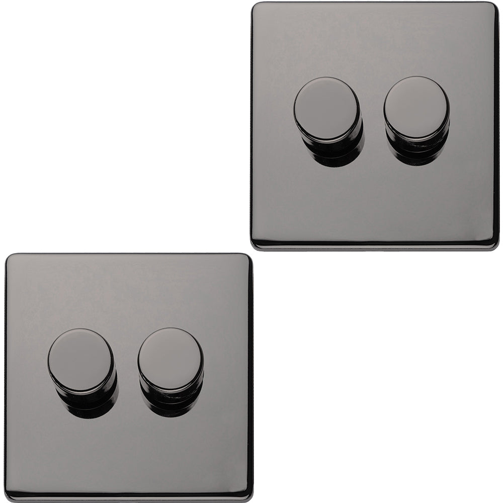 2 PACK 2 Gang Dimmer Switch 2 Way LED SCREWLESS BLACK NICKEL Light Dim ...