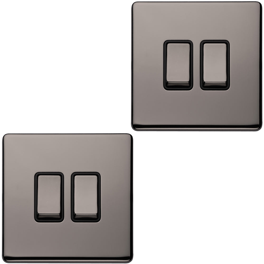 2 PACK 2 Gang Single Light Switch SCREWLESS BLACK NICKEL 2 Way 10A Sli ...