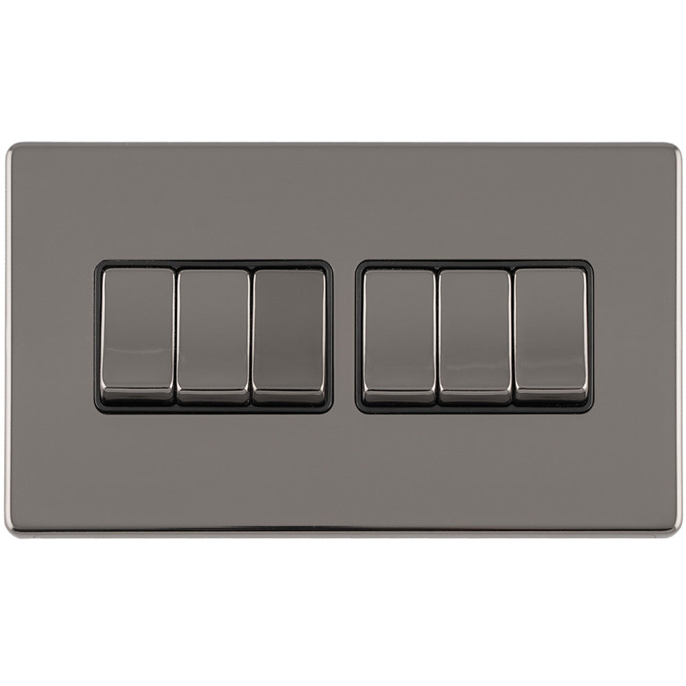 6 Gang Multi Light Switch SCREWLESS BLACK NICKEL 2 Way 10A Metal Rocke ...