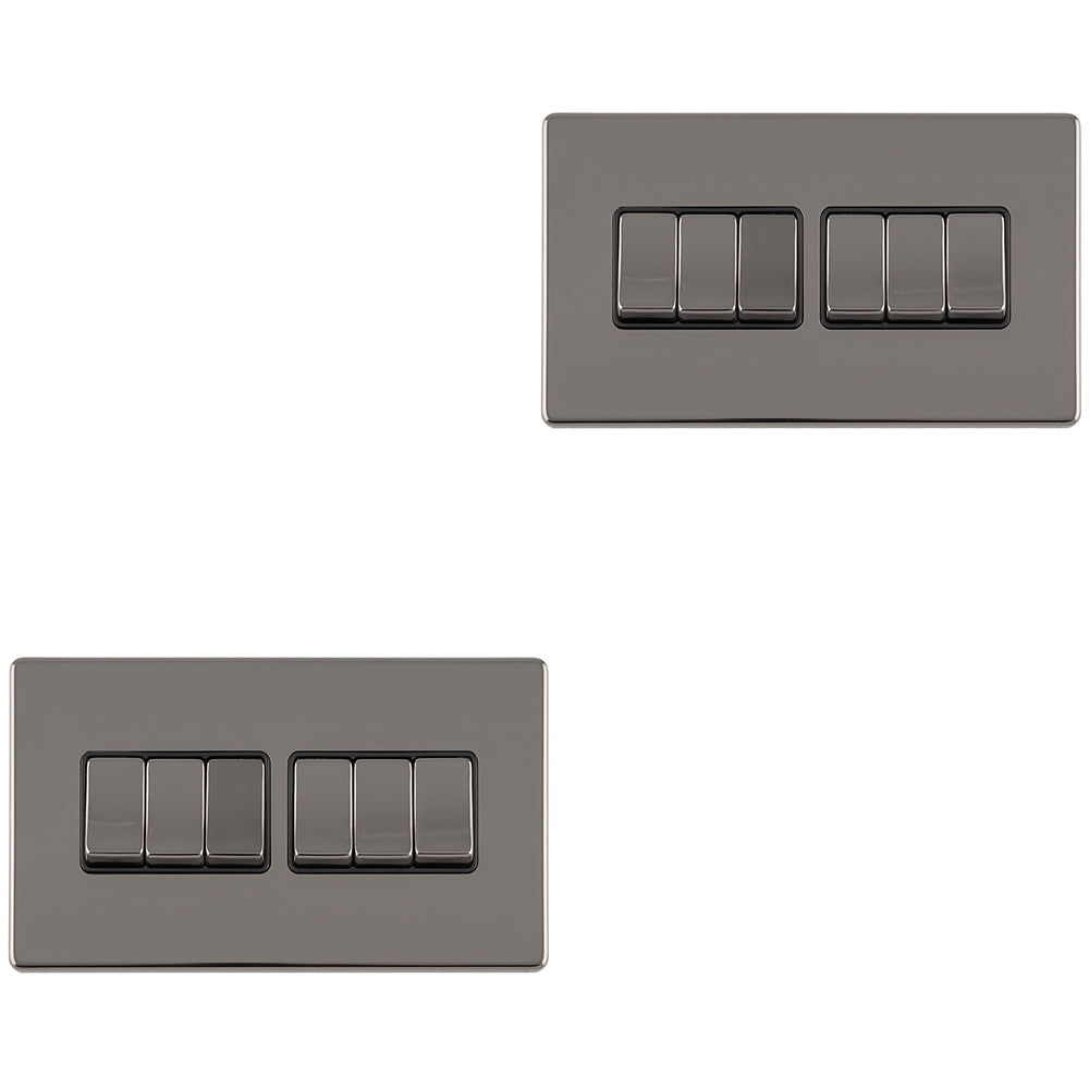 2 PACK 6 Gang Multi Light Switch SCREWLESS BLACK NICKEL 2 Way 10A Slim ...