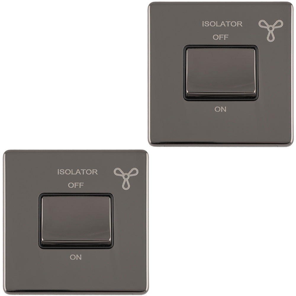 2 PACK SCREWLESS 6A Extractor Fan Isolator Switch BLACK NICKEL 3 Pole ...