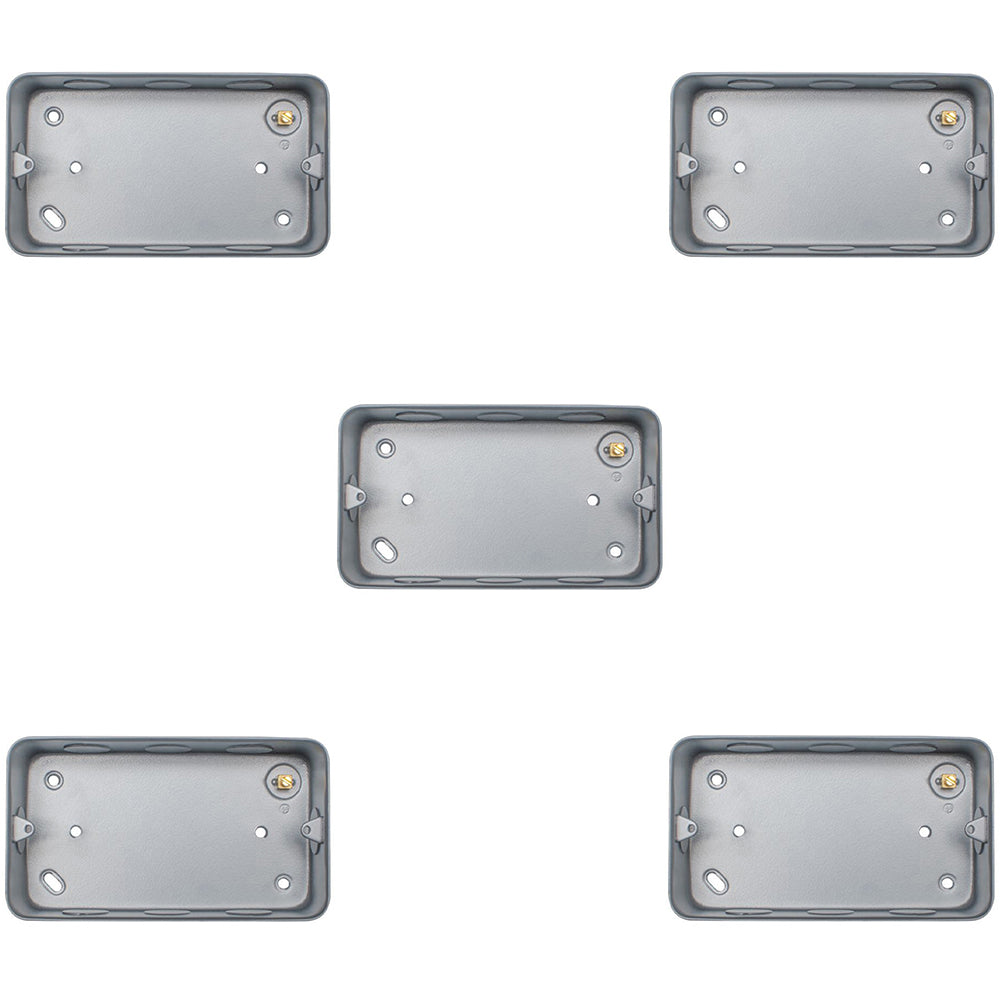 5 PACK 2 Gang 40mm Surface Mount METAL CLAD Back Box Switch Socket Rou ...