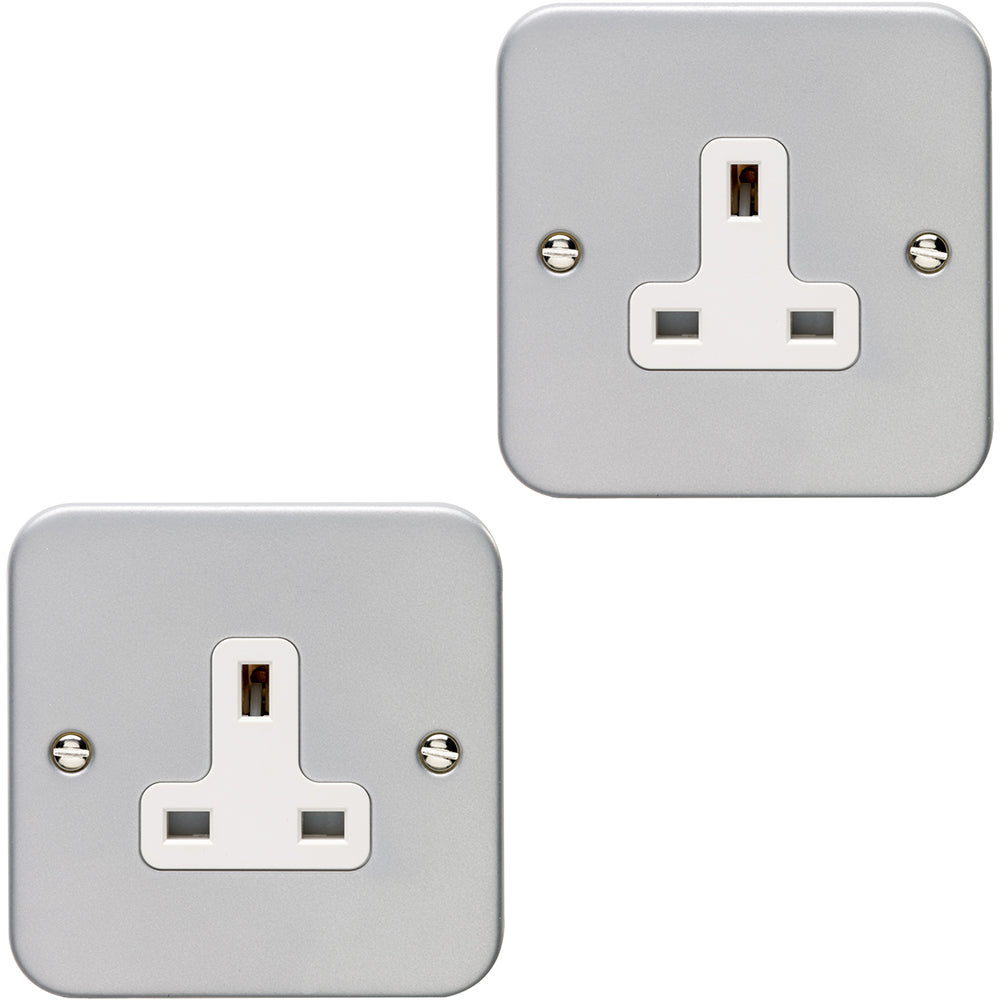 2 PACK 1 Gang Single 13A Unswitched UK Plug Socket HEAVY DUTY METAL CL ...