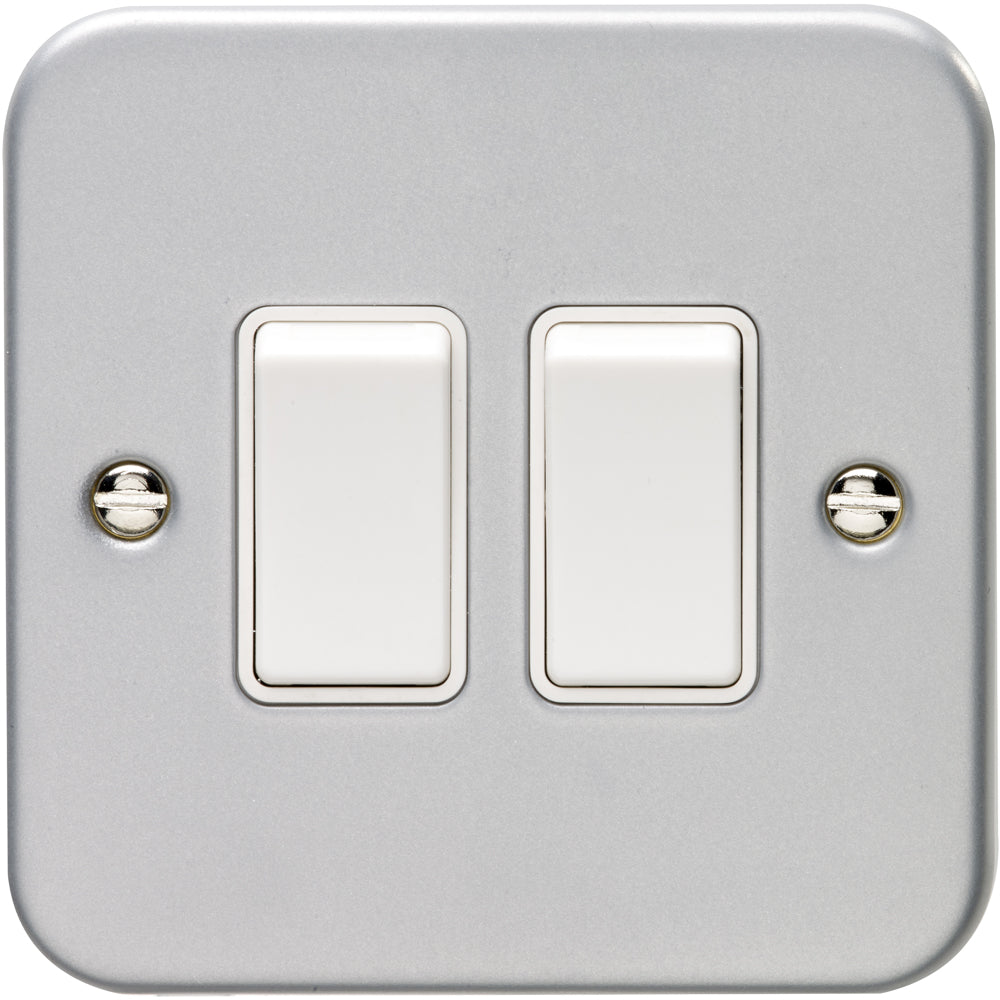 2 Gang Double Light Switch 2 Way 10A HEAVY DUTY METAL CLAD - White Tri ...