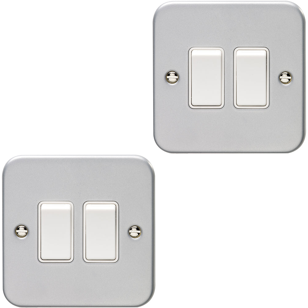 2 PACK 2 Gang Double Light Switch 2 Way 10A HEAVY DUTY METAL CLAD - Wh ...