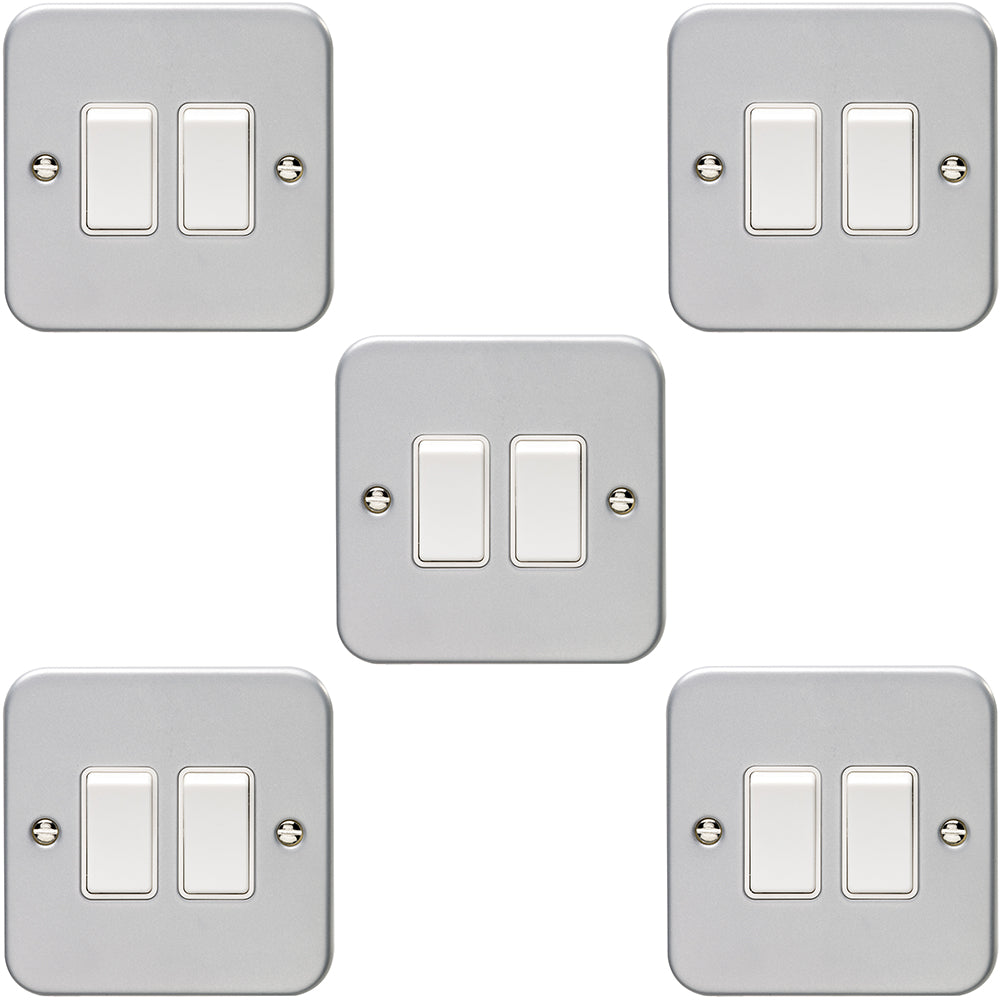 5 PACK 2 Gang Double Light Switch 2 Way 10A HEAVY DUTY METAL CLAD - Wh ...